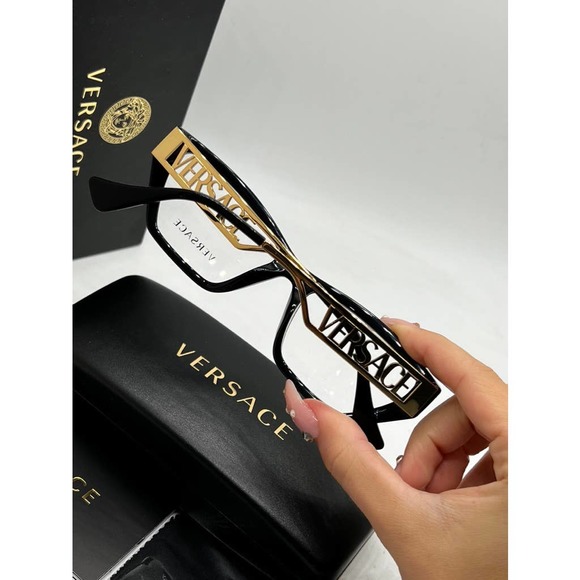 Versace | Accessories | New Versace Ve3327u Black Logo Gold Eyeglasses ...